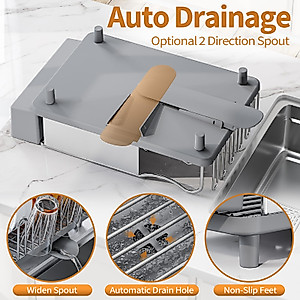 Urackify Dish Rack, 304 Stainless Steel Dish Drying Rack for Kitchen Counter, Dish Drainer with Cutlery Holder for Large Capacity, Dish Drying Rack with drip Tray, Grey