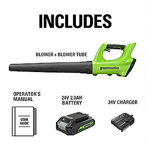 Greenworks 24V Axial Leaf Blower (100 MPH / 330 CFM), 2Ah Battery and Charger Included
