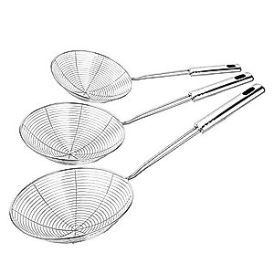 Hiware Extra Large Spider Strainer Skimmer Spoon for Frying and Cooking - Set of 3 Stainless Steel Wire Pasta Strainer with Long Handle, Professional Kitchen Skimmer Ladle - 13.8", 15" & 16.4"