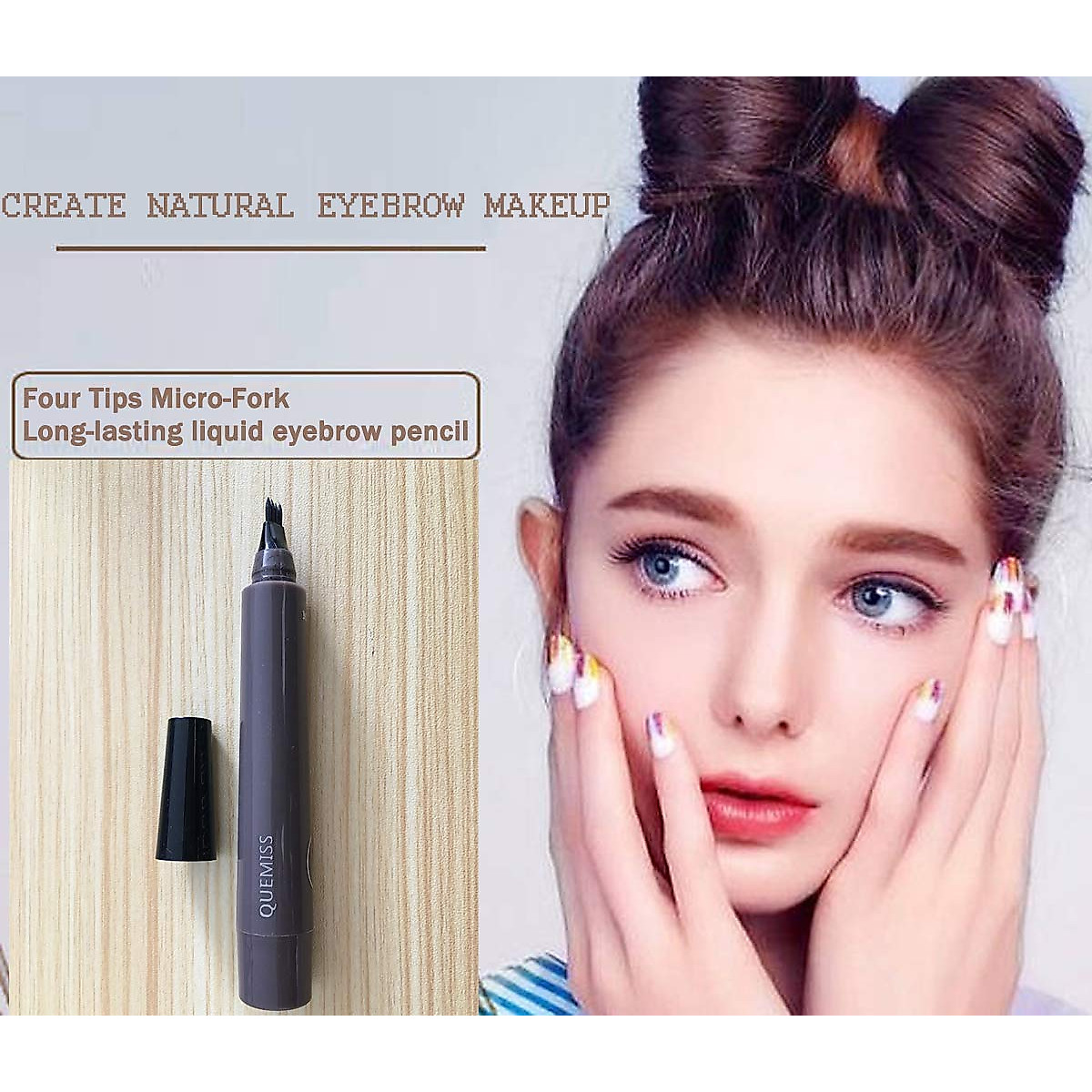 QUEMISS Eyebrow Pen Microblading 4 Fork Tip Eyebrow Pencil Creates Lasting MakeUp Professional Natural Brow Pen Cover Sparse Areas Daily Waterproof 3D Brow Pencil (04#Gray Brown)