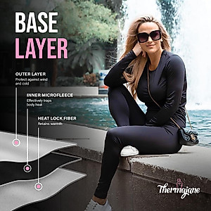 Thermajane Long Johns Thermal Underwear for Women Scoop Neck Fleece Lined Base Layer Pajama Set Cold Weather (Navy, Small)