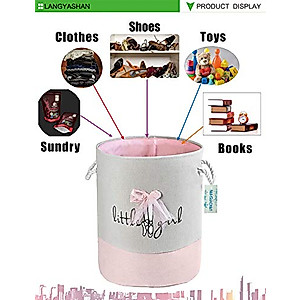 LANGYASHAN Laundry Basket Canvas Collapsible Organizer Storage Basket for Boys Girls Laundry Hamper Toy Bins Gift Baskets Bedroom Clothes Children Nursery (Pink Lace)