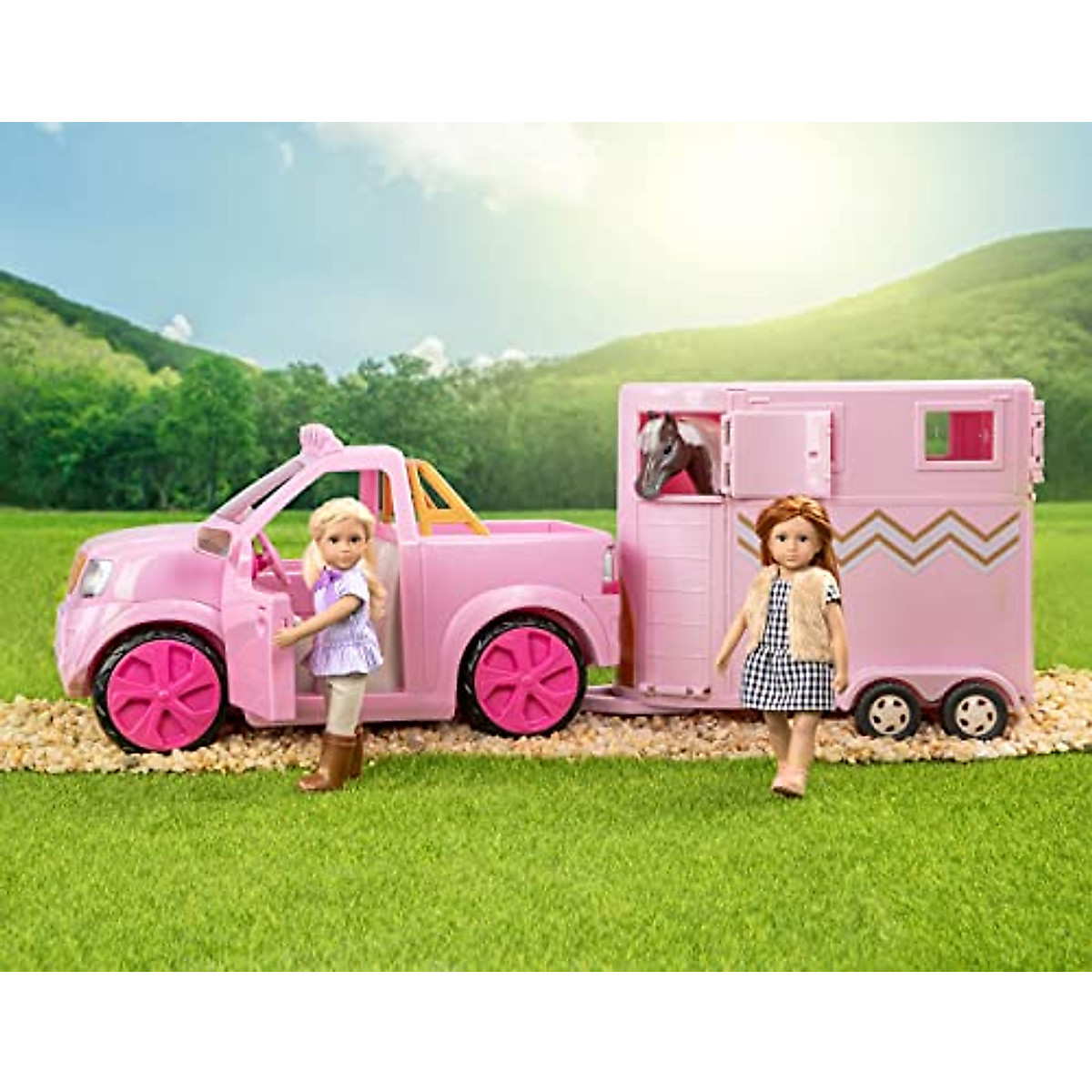 Lori Dolls – Ride & Shine Pickup Truck– Pick-Up Truck for Mini Dolls – Pink Car for 6-inch Dolls – Trailer Hitch & Openable Doors – Toy Vehicle for Kids – 3 Years + LO37113C1Z