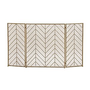 Deco 79 Contemporary Metal Fireplace Screen with Chevron Pattern, 52"L x 31"H, Brass