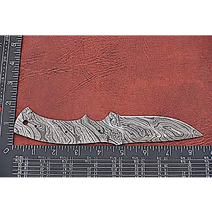 8.5 inches long Drop point blank blade skinning knife, hand forged Damascus steel 4.5" scale space with 3 Pin hole & an inserting hole space 3.75 inches cutting edge