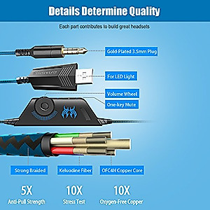 BENGOO G9000 Gaming Headset Professional 3.5mm PC LED Light Game Bass Headphones Stereo Noise Isolation Over-ear Headset Headband with Mic Microphone For PS4 Laptop Computer and Smart Phone