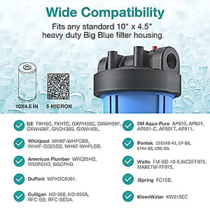 5 Micron 10" x 4.5" Sediment and Carbon Whole House Water Filters SimPure Replacement Cartridge for GE FXHTC, GXWH40L, RFC-BB / 155141-43, FC15B, HB18B, WRC25HD, WDGD-5005, W10-PR, W15-PR, 3-Pack