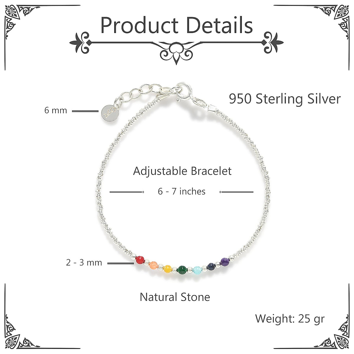 Simbolik 7 Chakra Bracelet - Authentic 925 Sterling Silver - Handcrafted Energy Healing Jewelry for Women - Real Stones & Crystals - Ideal Birthday & Christmas Gift (7 Chakra Bracelet Model 1)
