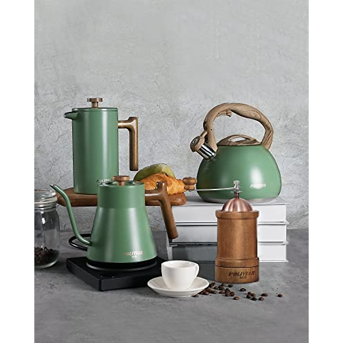 POLIVIAR French Press Coffee Maker, 34 oz Coffee Press with Real Wood Handle, Double Wall Insulation & Dual-Filter Screen, Food Grade Stainless Steel for Good Coffe and Tea (Flatland)