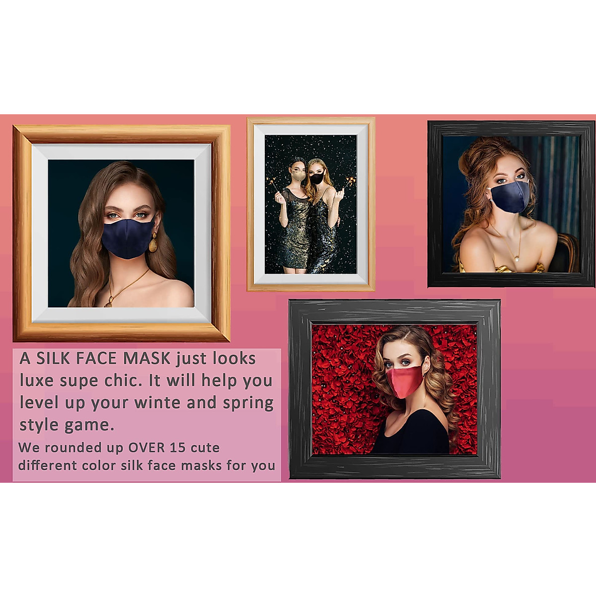 Known 100% Mulberry Silk Face Masks Fashion Mask 19 Momme Silk Mask for Sensitive Women, 2 Black+1 Dusty Rose+1 Pink