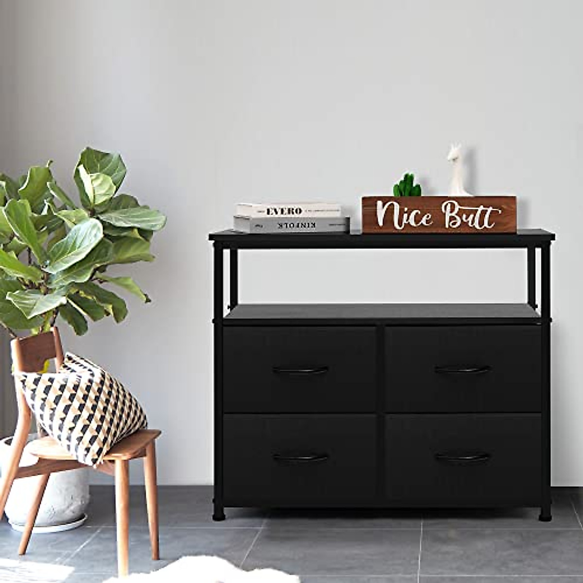 AZL1 Life Concept Dresser with Shelves-Storage Chest for Bedroom, Living Room, Hallway, Closet Organizer with Sturdy Steel Frame, Wooden Shelf, Removable Fabric Drawers, Black