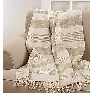 Striped Cotton Throw with Tasseled Trim