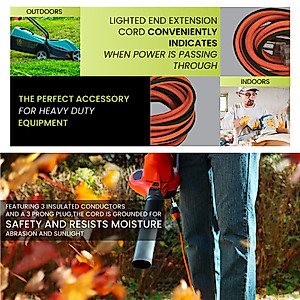 GoGreen Power GG-13725 16/3 25’ SJTW Outdoor Extension Cord, Lighted End, 25 Ft