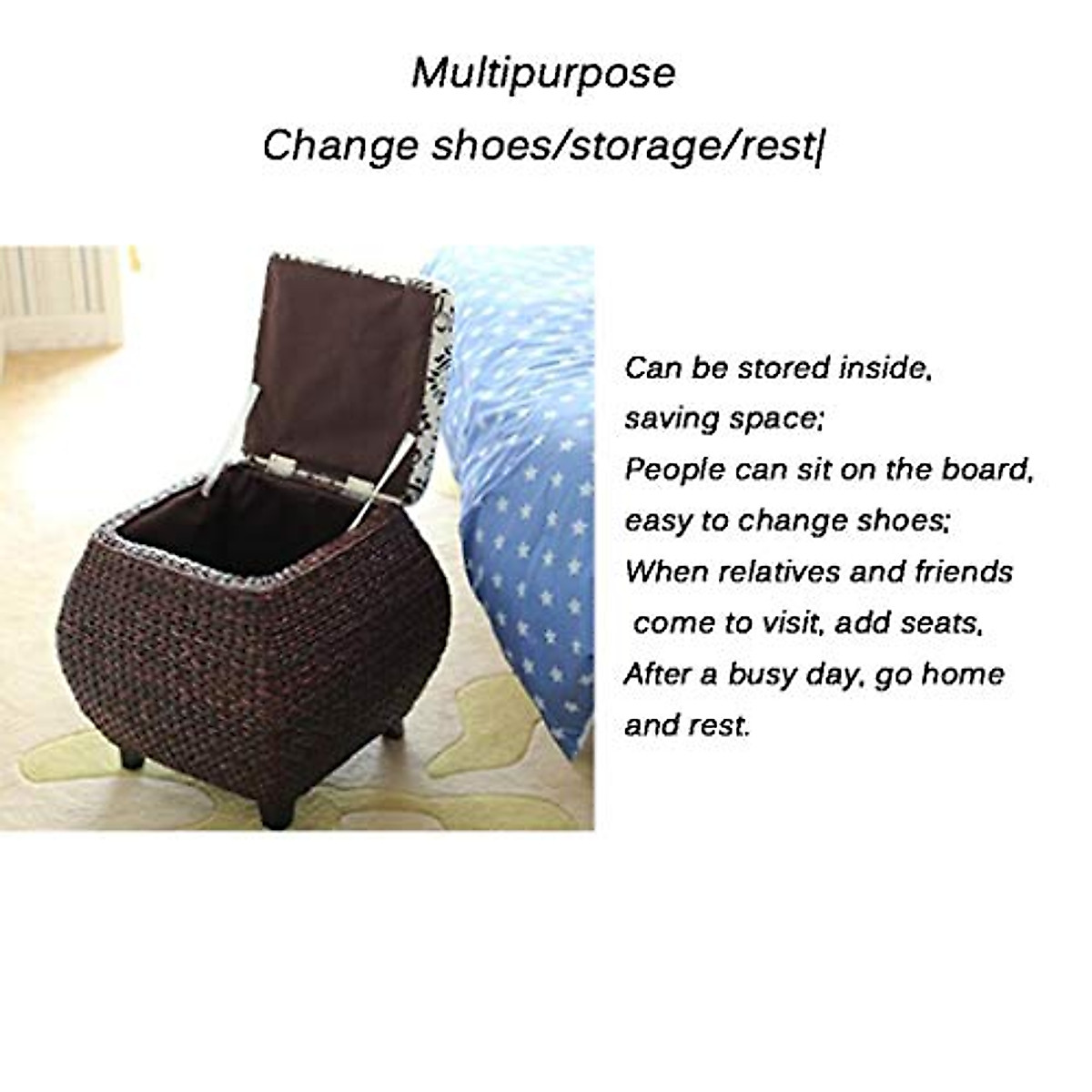 Articles for daily use Rattan Straw Storage Stool, Shoe Changing Stool, Storage Stool wth Cover, Finishing Storage Box, Shoe Ottoman, Sofa, Square Stoolw