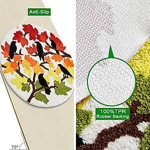 RoomTalks Fall Maple Leaves Bath Mat Non Slip Washable 2ft Fall Colored Halloween Autumn Crow Round Circle Bathroom Mat Bath Rug, Shaggy Plush Absorbent Harvest Season Thanksgiving Bathroom Rug