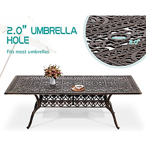 TITIMO 9-Piece Cast Aluminum Patio Furniture Set, Outdoor Dining Set Bistro Conversation Set, All-Weather Rectangular Dining Set with Umbrella Hole(8 Flower Pattern Chairs Without Cushions)