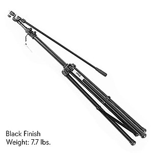 Pyle Heavy Duty Microphone Stand-Height Adjustable from 51.2'' to 78.75'' Inch High w/Extendable Telescoping Boom Arm 29.5'' and Stable Tripod Base-Clutch in T-Bar Adjustment Point PMKS56