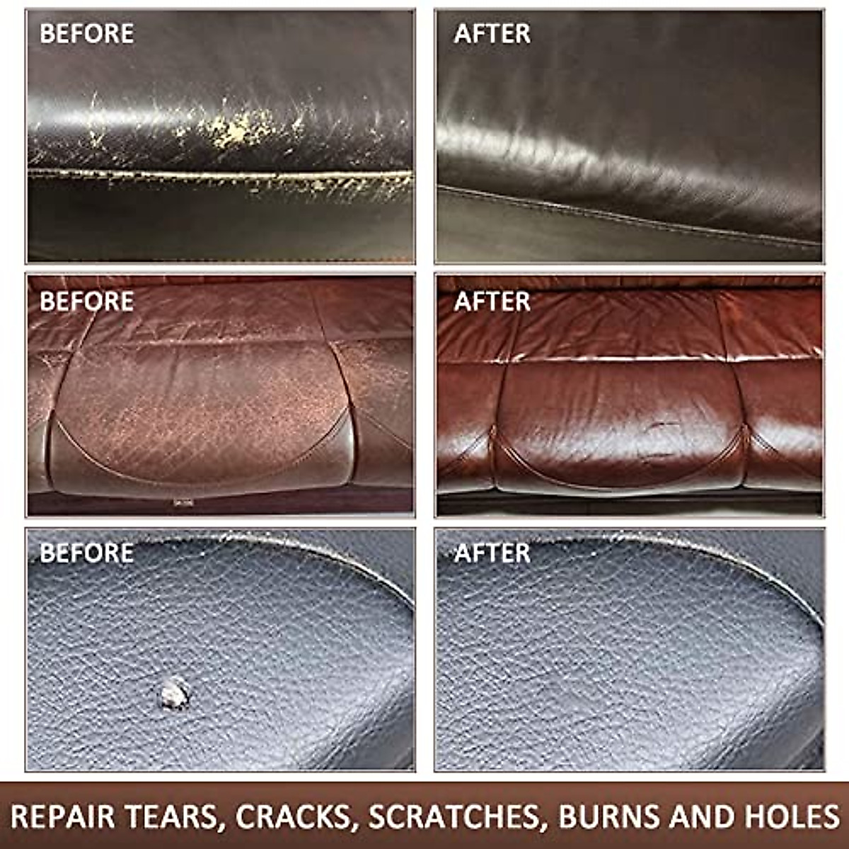SEISSO Leather Repair Kit for Furniture, Vinyl Repair Kit, Leather Dye with Mink Oil, Leather Repair Filler - Restorer of Scratch, Tears, Burn Holes, Leather Repair Gel for Couches, Car Seats, Shoes
