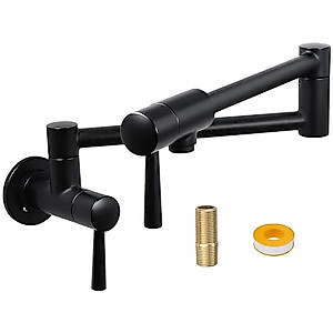 IMLEZON Pot Filler Faucet Stainless Steel Commercial Wall Mount Kitchen Sink Faucet Folding Stretchable with Single Hole Two Handles Black