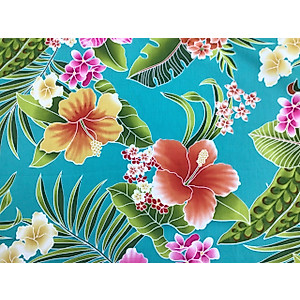 Turquiose Tropical Hawaiian Print Fabric 100% Cotton Sold by The Yard