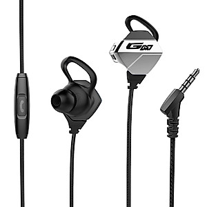 LancaTune Gaming Earbuds with mic in-Ear Gaming Headset with 3.5mm Jack Dual Microphones Design Noise Cancelling for Mobile Gaming, Nintendo Switch, Xbox One, PS4, PS4 Pro, Laptop, PC- Black/Silver