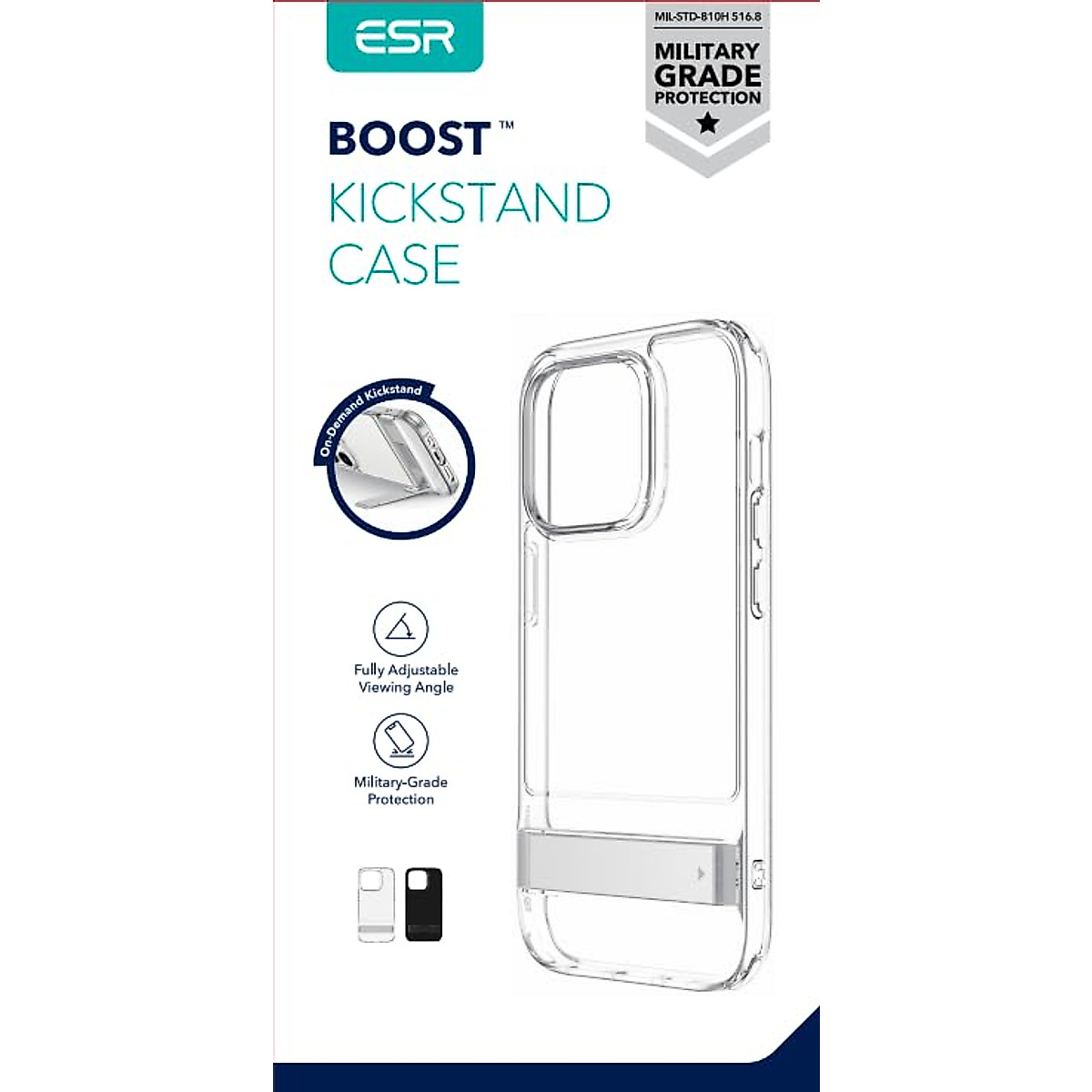 ESR for iPhone 14 Pro Max Case, 3 Stand Modes, Military-Grade Drop Protection, Supports Wireless Charging, Slim Back Cover with Stand, Phone Case for iPhone 14 Pro Max, Metal Kickstand Case, Clear