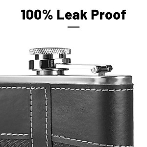 LHD HOME Hip Flasks for Men Leather Hip Flask Gift Set,Hip Flask 304 Stainless Steel Flask Set w/Funnel Shot Glasses Gift for Whiskey Rum Groomsman Best Man Usher Wedding-Leather Stripe Black-8oz