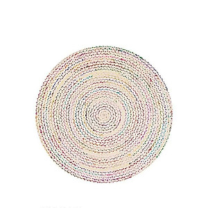 Indian-Shoppers Handmade Jute Fabric Round Mat Floor Decorative Round Area Rugs Hand Woven Beach Throw Mat Vintage Bedroom Decor
