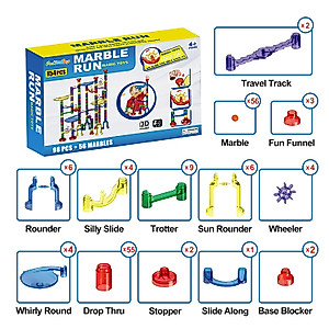 FUN LITTLE TOYS 154PCS Marble Run Set Toys for Kids, Gravity Marbles Maze Tower Building Blocks 98 Plastic Pieces 56 Glass Marbles, Marble Race Track Rolling Game, Educational Learning STEM Toy Gift