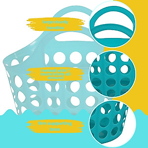 A1U Essentials Small Oval Slotted Basket with Handles, Holiday Themed-Party Gift Favors Storage Organizer Holder Container Caddy Multi-Use Reusable Ornaments Accessories Decorations, 2 ct. (TEAL)