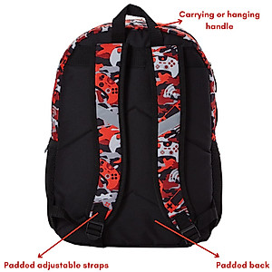 RALME Red Camo Gaming Backpack Set for Boys, 16 inch, 6 Pieces - Includes Foldable Lunch Bag, Water Bottle, Key Chain, & Pencil Case
