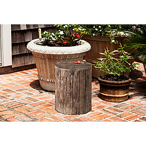 Patio Sense 62420 Elyse Round Rustic Garden Stool Wood Outdoor Seating & End Table Portable Adaptable Outdoor Furniture Ideal for Entertaining, Gardening & Decor - Seasoned Patina Finish