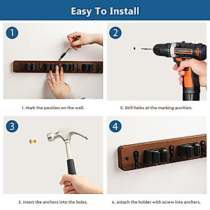 jabrand Broom Holder Wall Mount, Wood Mop and Broom Hanger with 4 Slots and 5 Hooks Laundry Room Organizer Tool for Home Garden Garage Yard Kitchen Closet Organization Storage Garden