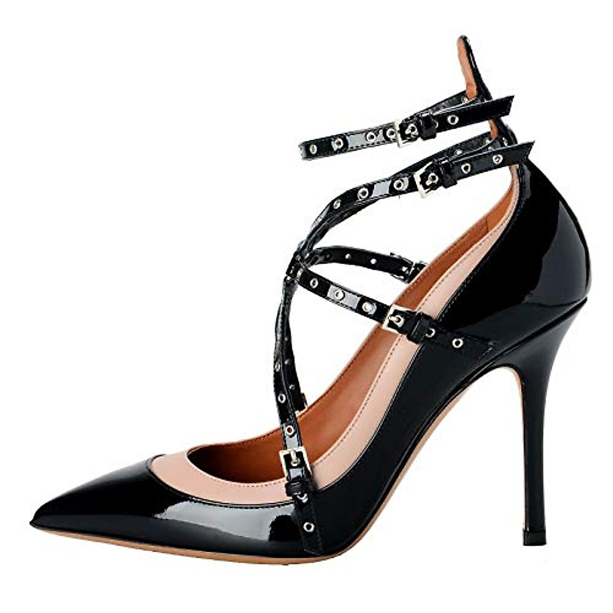 Valentino Women's Patent Leather Two Tones Ankle Strap High Heels Shoes Sz US 9 IT 40 Multi-Color