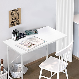 YSSOA Computer Desk Home Office Work Study Writing Modern Simple Table with Headphone Hooks, 40 Inch, Basic White