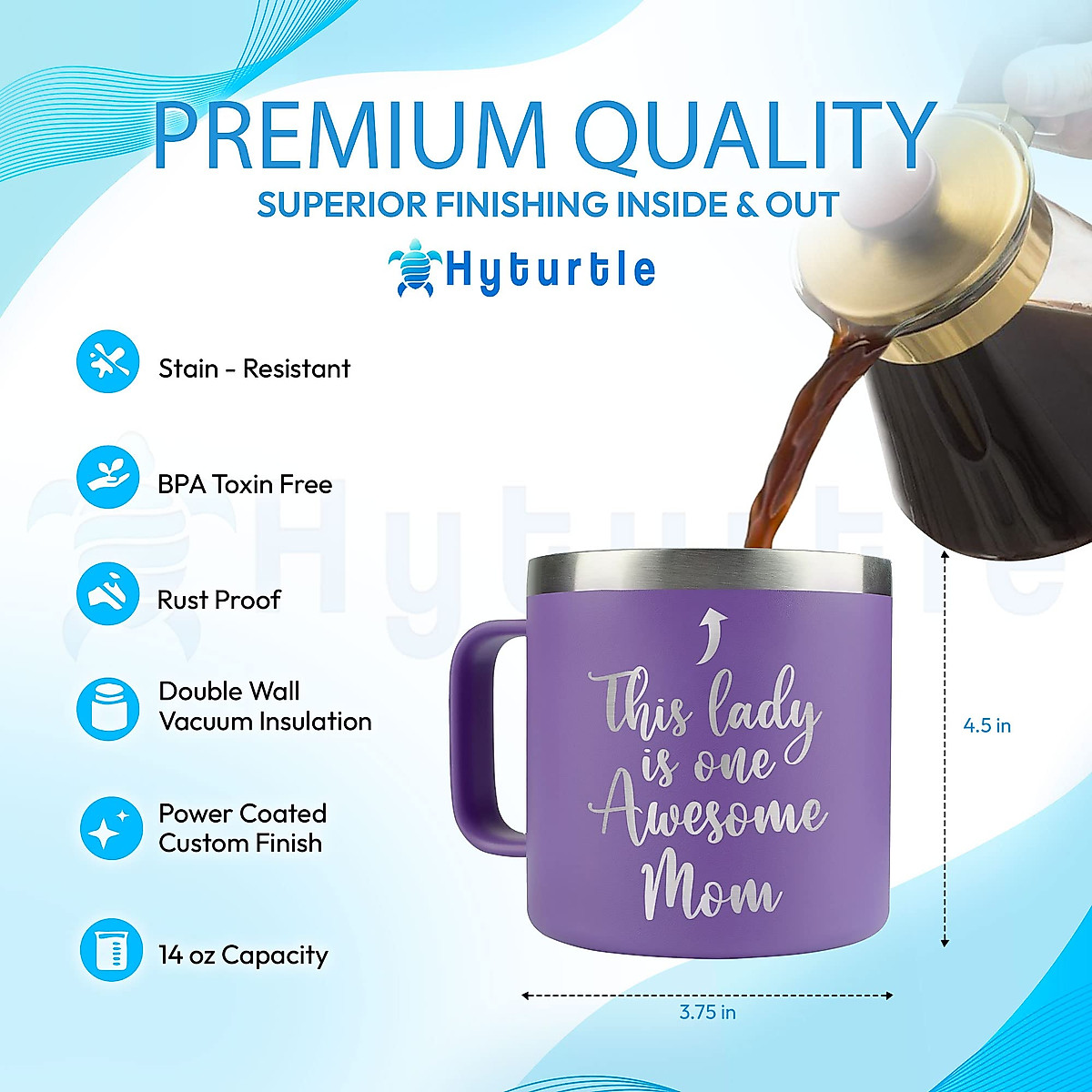 Hyturtle This Lady is One Awesome Mom Coffee Purple Mug/Tumbler 14oz Gift For Women, Mothers Day Gifts For Mom From Daughter, Son, Kids - Birthday, Christmas Gift Ideas For Mom, Her