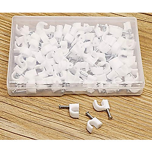 Mini Skater 6mm Nylon Steel Nail in Circle Ethernet Cable Clips Round Electrical Cord Holder Wire Management,Pack of 100 (White)
