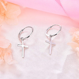 YL Cross Hoop Earrings 925 Sterling Silver Polished Circle Endless Earrings 15mm Dangle Hoops Diameter Jewelry