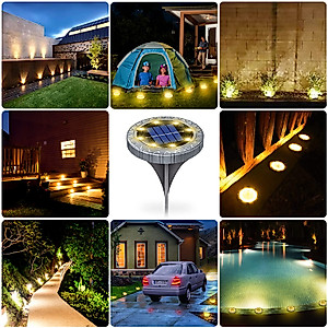 Solar Powered Ground Lights 8 Pack,IP68 Waterproof LED Solar Lights Outdoor Garden Decorative Solar Disk Lights,Solar Landscape Path Lighting for Pathway Yard Walkway Lawn Driveway(Warm White)