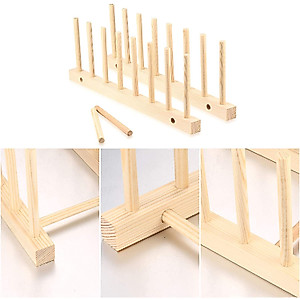 MUNTICO Bamboo Wood Dish Rack for Kitchen Cabinet, Dishes, Books, Wine Glass, Chopping Board Holder, Dish Drainer for Kitchen, Counter (Pack of 4)