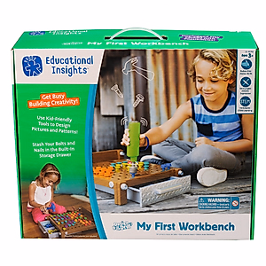 Educational Insights Design & Drill My First Workbench, Drill Toy, STEM & Construction, 125 Pieces, Ages 3+