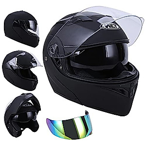 OUMURS DOT Modular Motorcycle Full Face Helmet Flip-Up Dual Visor, Lightweight & DOT Approved, Matte Black