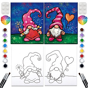 VALLSIP 2 Pack Paint and Sip Canvas Painting Kit Pre Drawn Canvas for Painting for adults Stretched Canvas Couples Games Date Night Anniversary Gifts Couple Paint Party Supplies Favor(8x10)