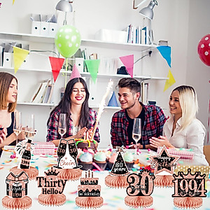 9Pcs 30th Birthday Decorations Honeycomb Centerpieces for Women, Rose Gold Pink Happy 30th Birthday Centerpieces Tables Toppers Party Decorations Supplies,Vintage 1994 Aged Birthday Table Sign Decor