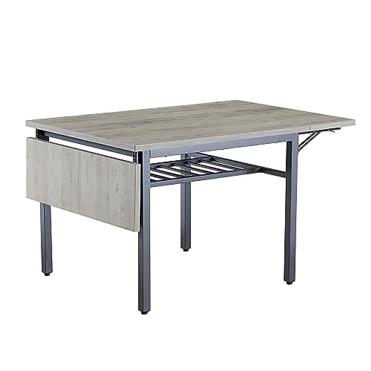 AMNOOL Folding Dining Table 1.2 Inch Thick Table Top Rectangle Retractable Dining Table with 2 Drop Leaves Adjustable Legs Desk Game Table for Dining Room Living Room Small Space (Grey)