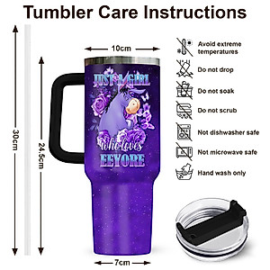 GEPOSTORE Christmas Gifts for Women Girls, Just A Girl Who Loves Donkey 40oz Tumbler with Lid, Cute Cartoon Character Tumbler, Birthday Gifts for Movie Lover