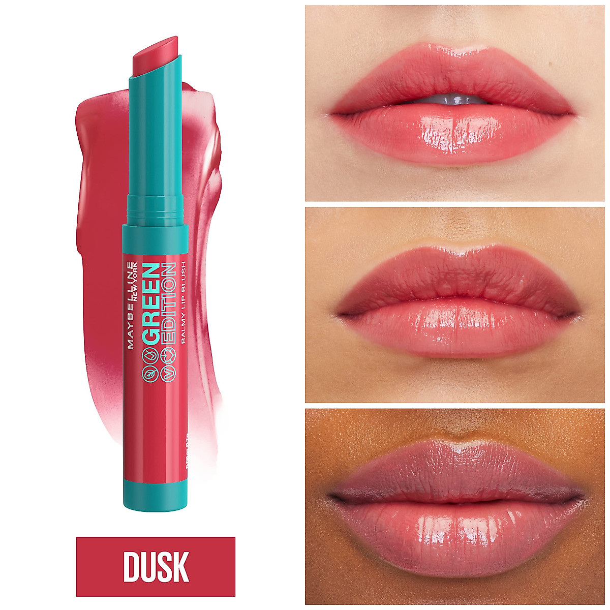 Maybelline Green Edition Balmy Lip Blush, Formulated With Mango Oil, Dusk, Cherry Pink, 1 Count