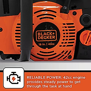 BLACK+DECKER Gas Powered Chainsaw, 16-inch, 42cc, 2-Cycle (BXGCS1642P)