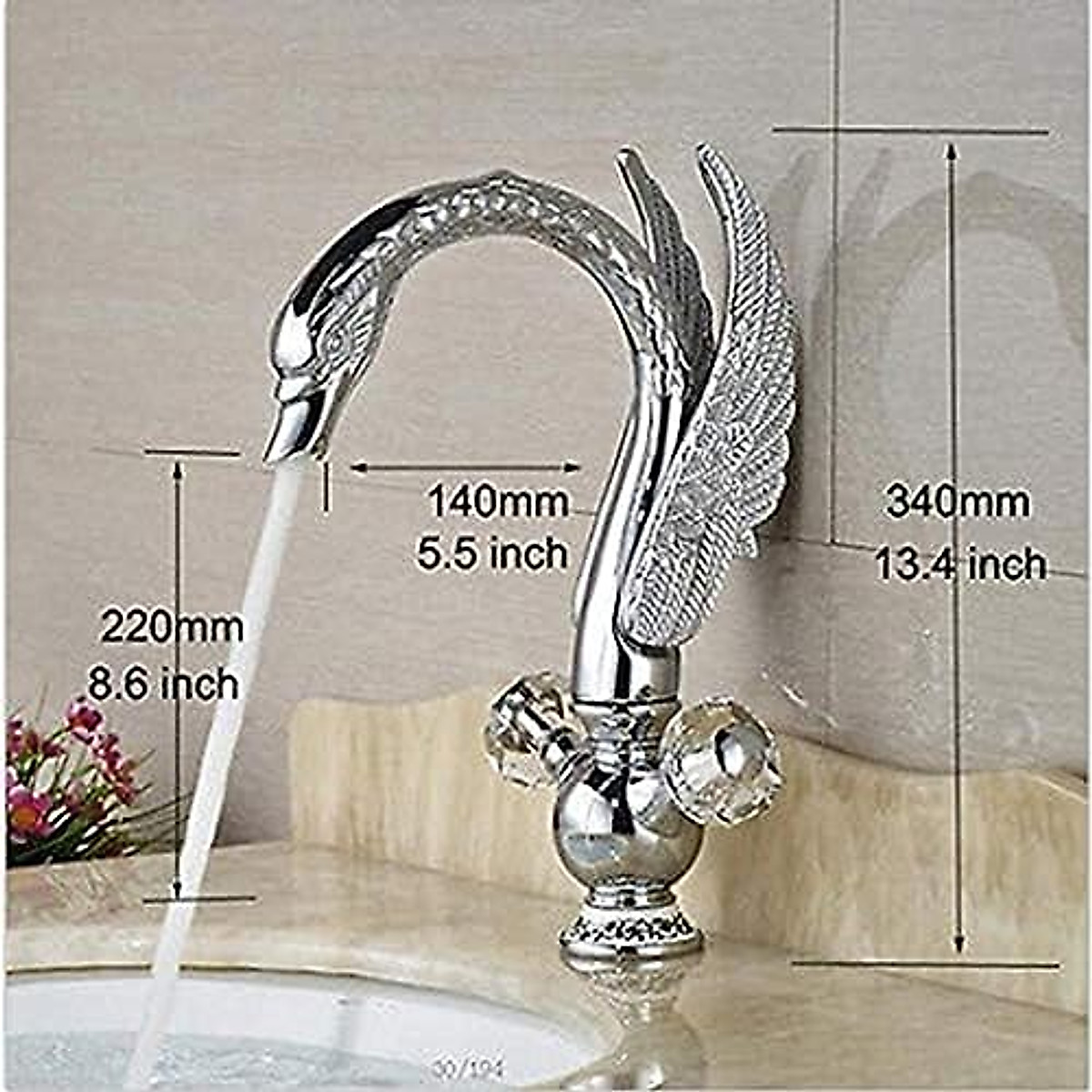 Kitchen Taps Brass Faucet Tap Chrome Silver Swan Basin Faucet Deck Mounted Bathroom Faucet Hot and Cold Water Mixer Tap Bath Water Faucet Basin Sink Taps-Chrome W Cover Plate,Chrome,sink faucet