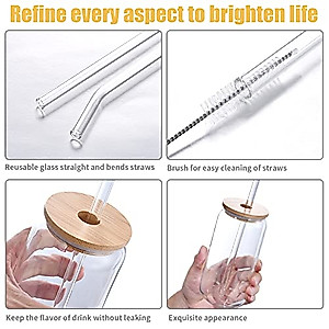 MorningRising Glass Cups with Lids and Straws Set of 12, 16 oz Beer Glasses, Drinking Glasses, Glass Cups, Iced Coffee Glasses for Beer, Cocktail, Whiskey, Smoothies